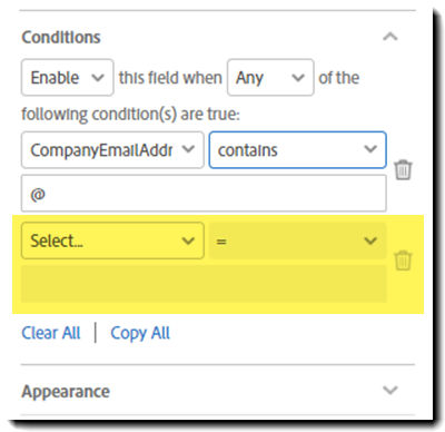 Setting form field show/hide conditions